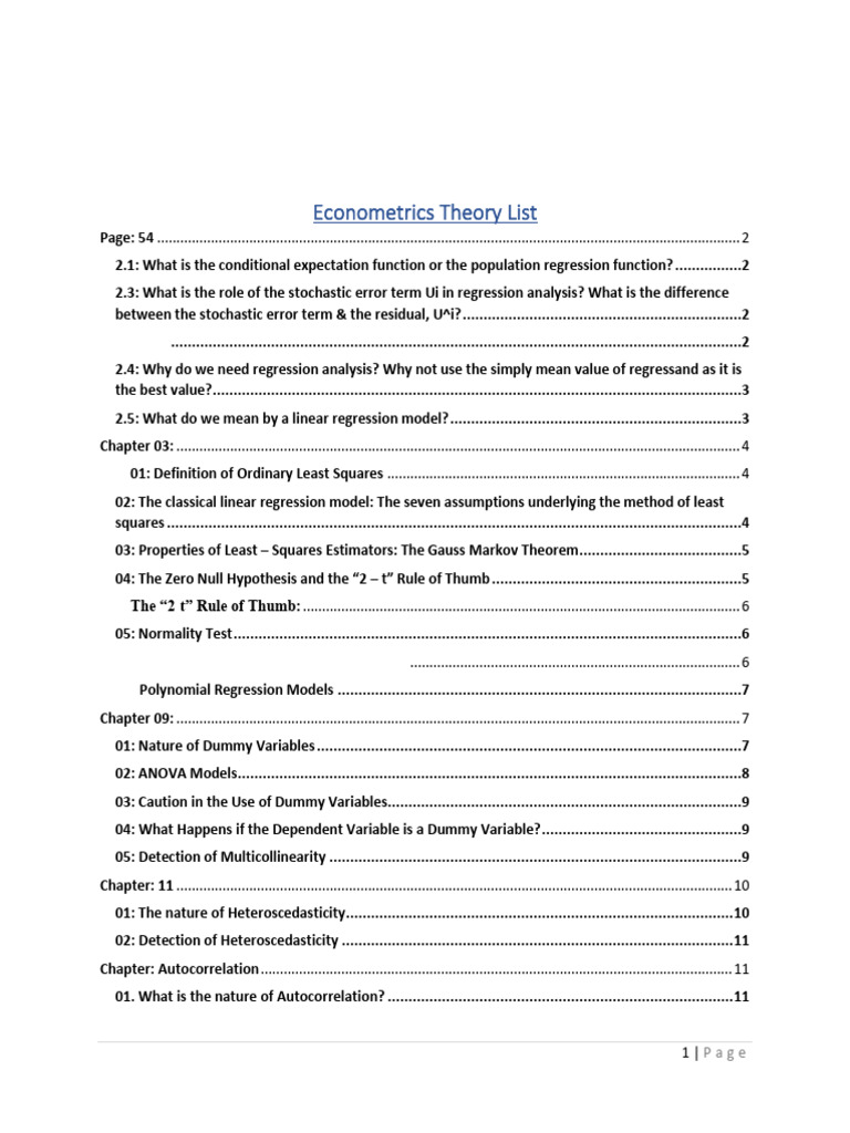 Econometrics Theory Note | PDF | Regression Analysis | Ordinary Least Squares