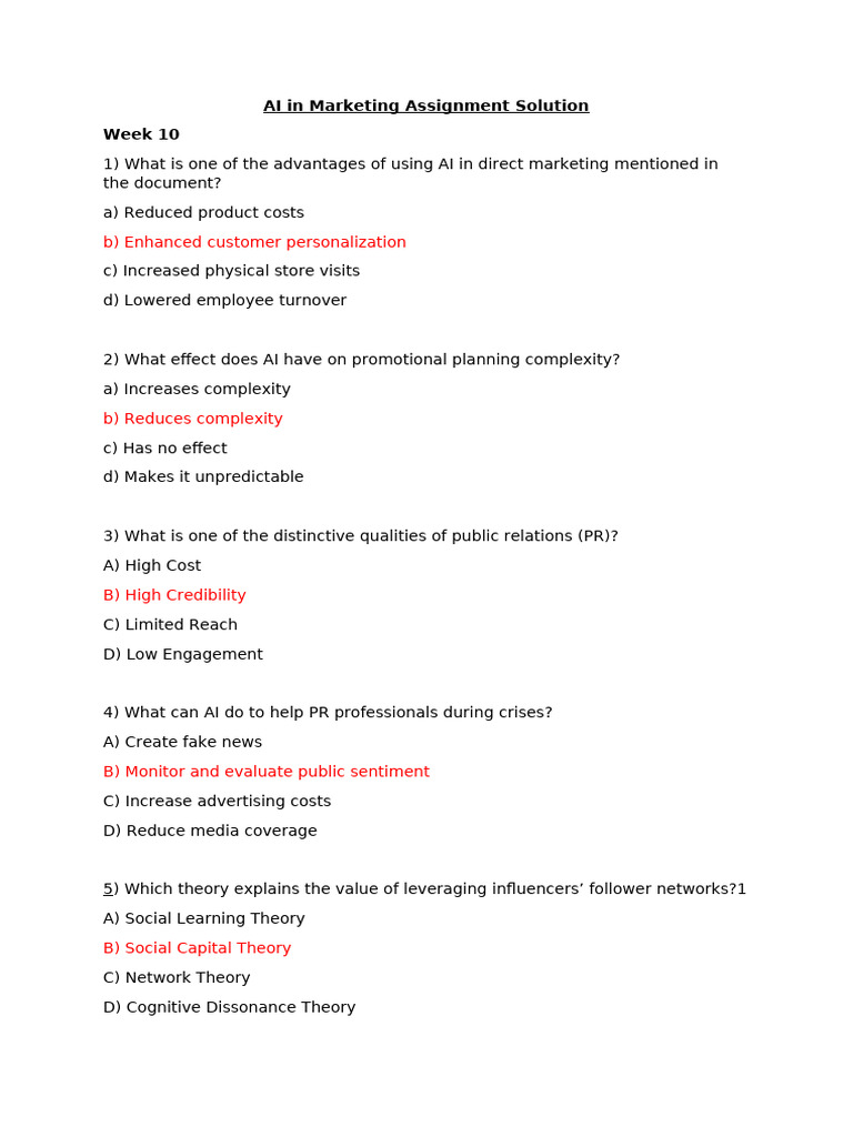 AI in Marketing Assignment Solution Week 10 | PDF