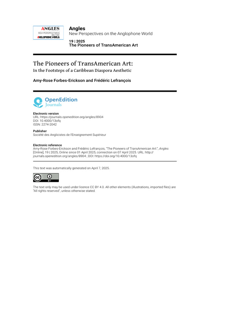 Pioneers of TransAmerican Art Aesthetic | PDF