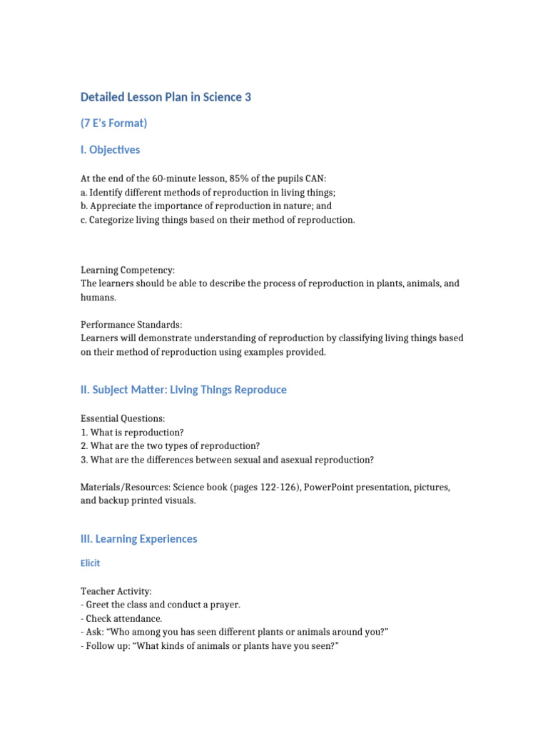 Improved_7Es_Lesson_Plan_Science | PDF | Reproduction | Learning