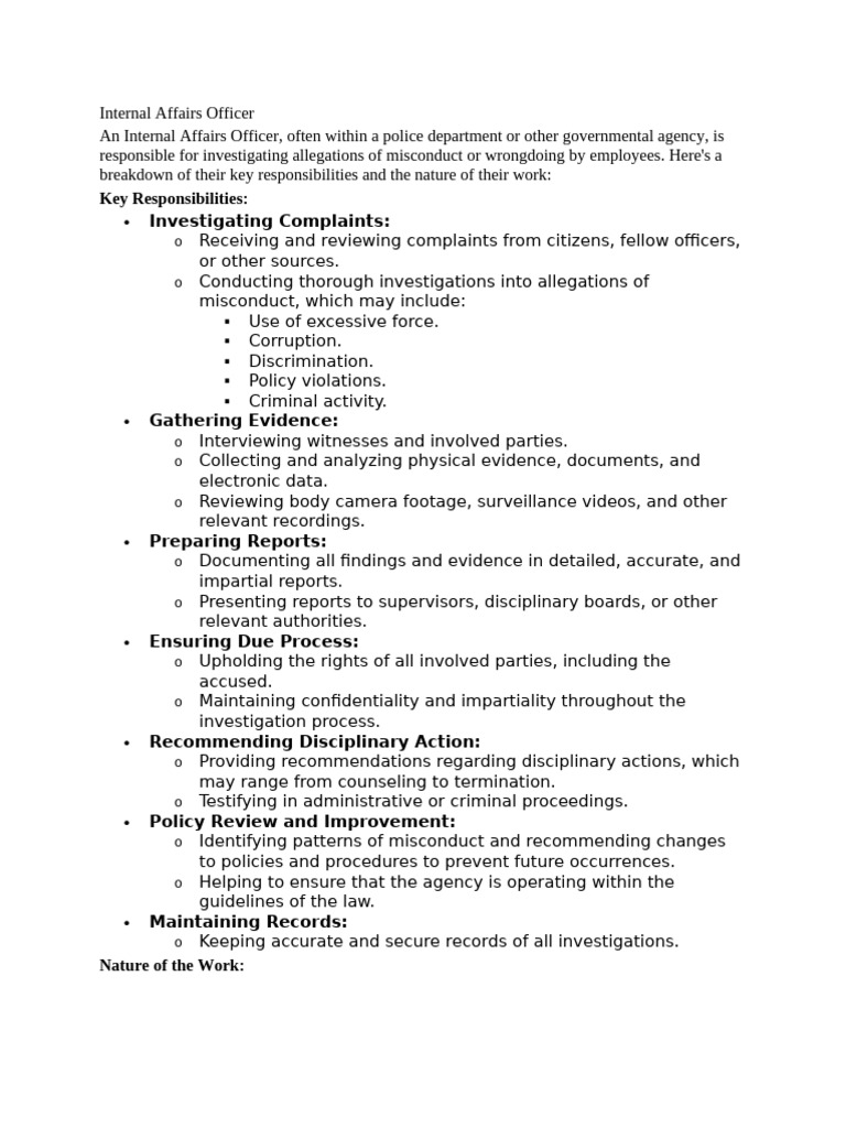 Internal Affairs Officer | PDF | Employment | Labour Law