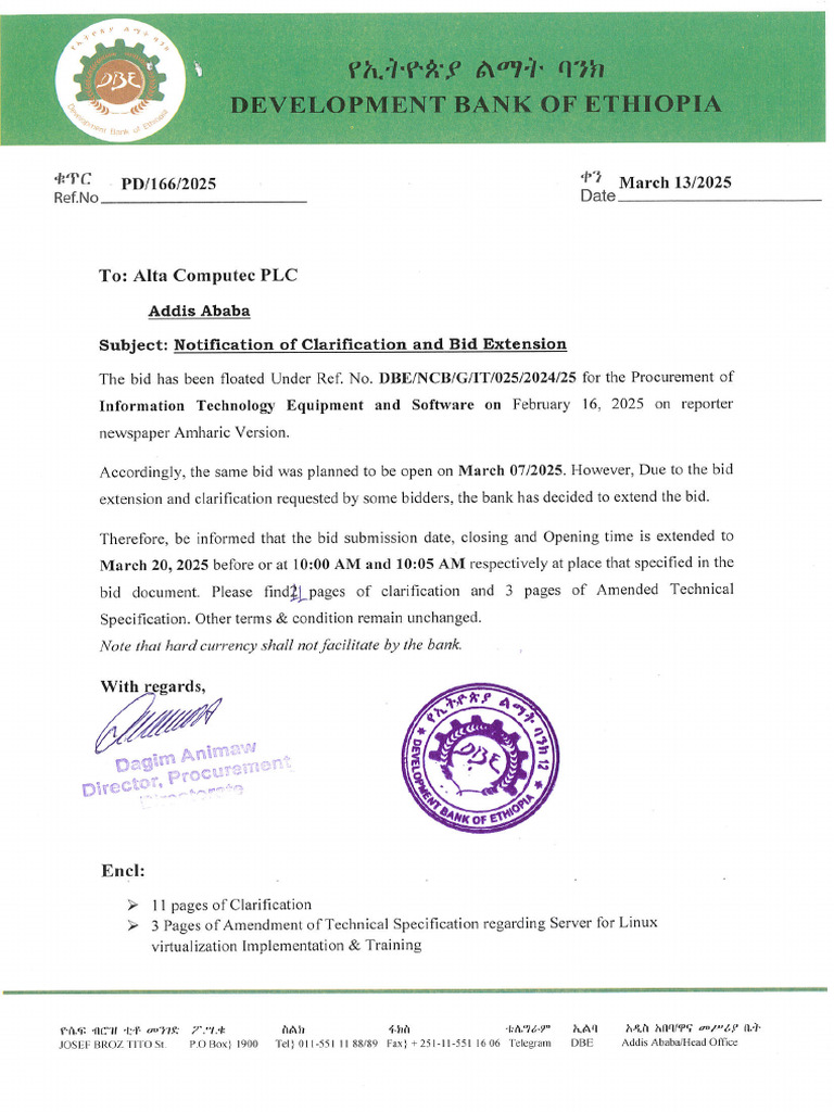 DBE Notifcation of Clarification and Bid Extension | PDF