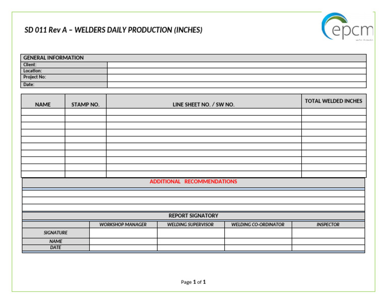 SD 011 Welders Daily Progress | PDF