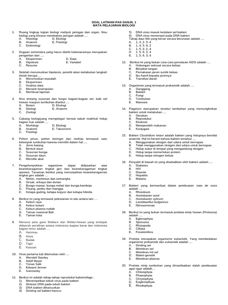 SOAL Biologi Kelas X | PDF