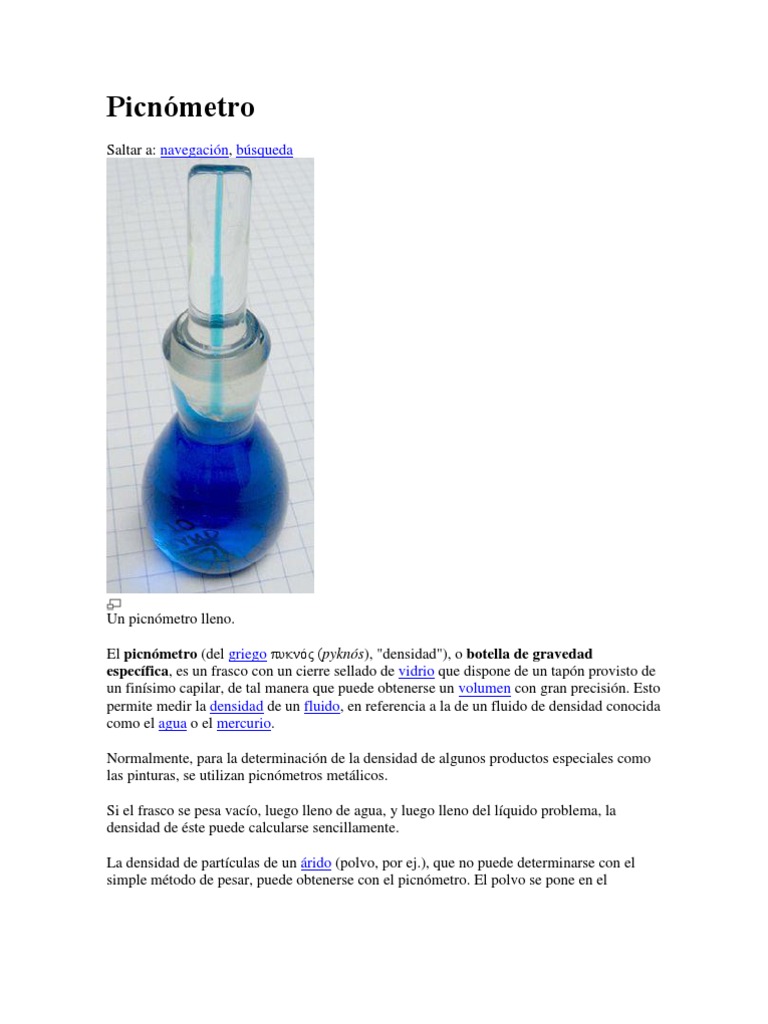 Picnómetro | PDF | Química | Cantidad