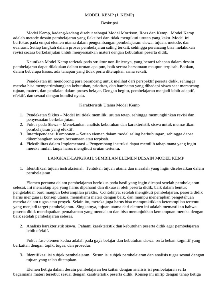 Tugas Desain Pembelajaran - Model Kemp | PDF
