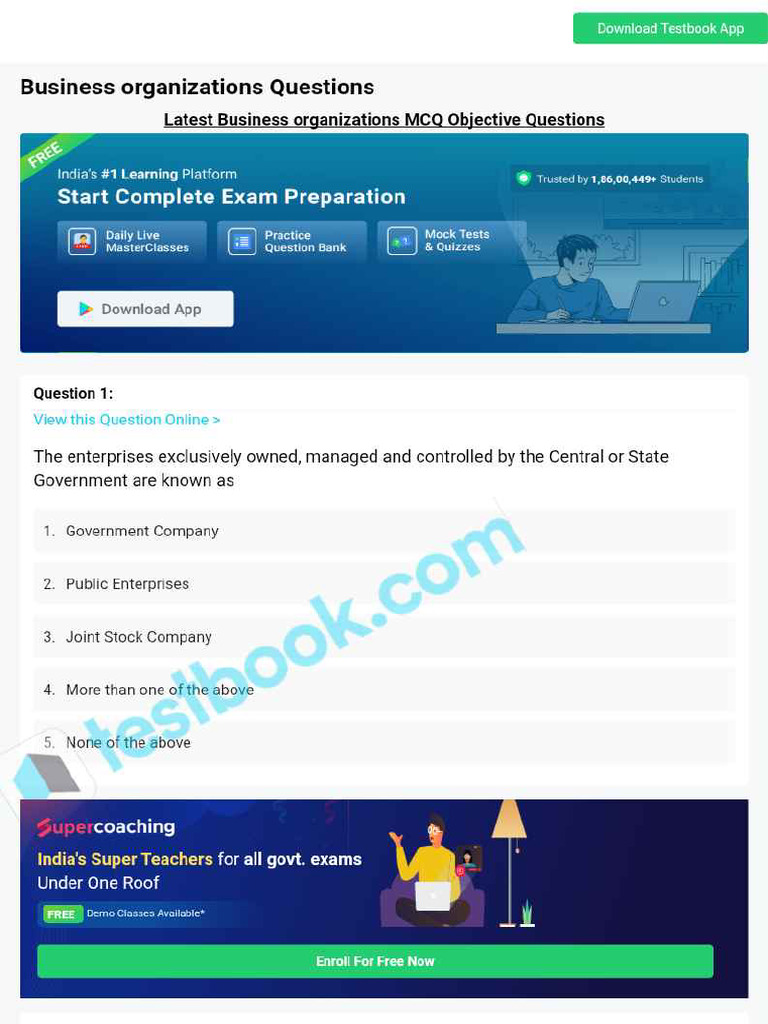 MCQ On Business Organizations 626f784f627385f1f26e795d | PDF