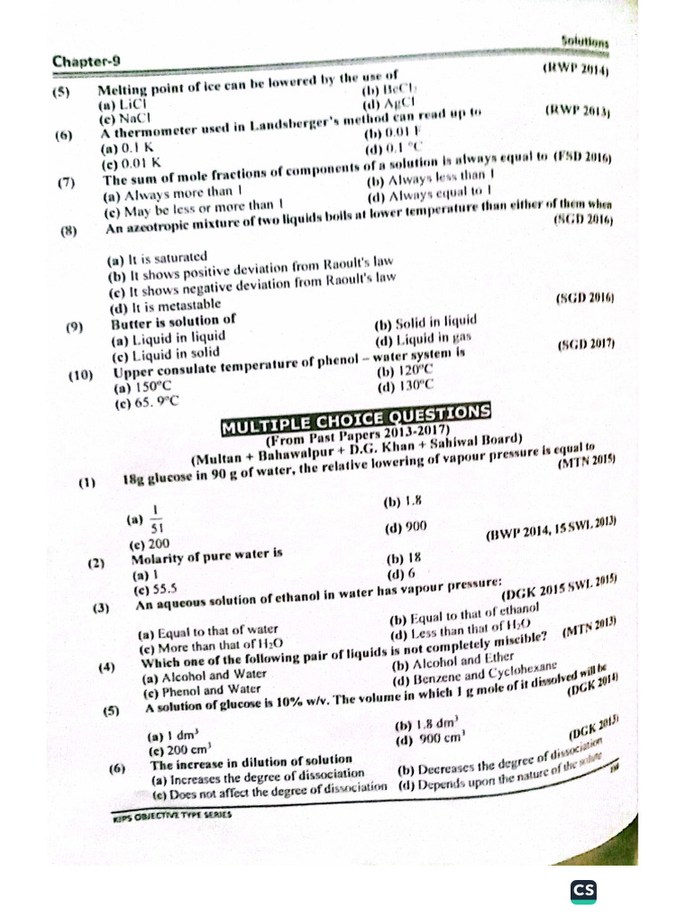 Chemistry Solution Mcqs | PDF