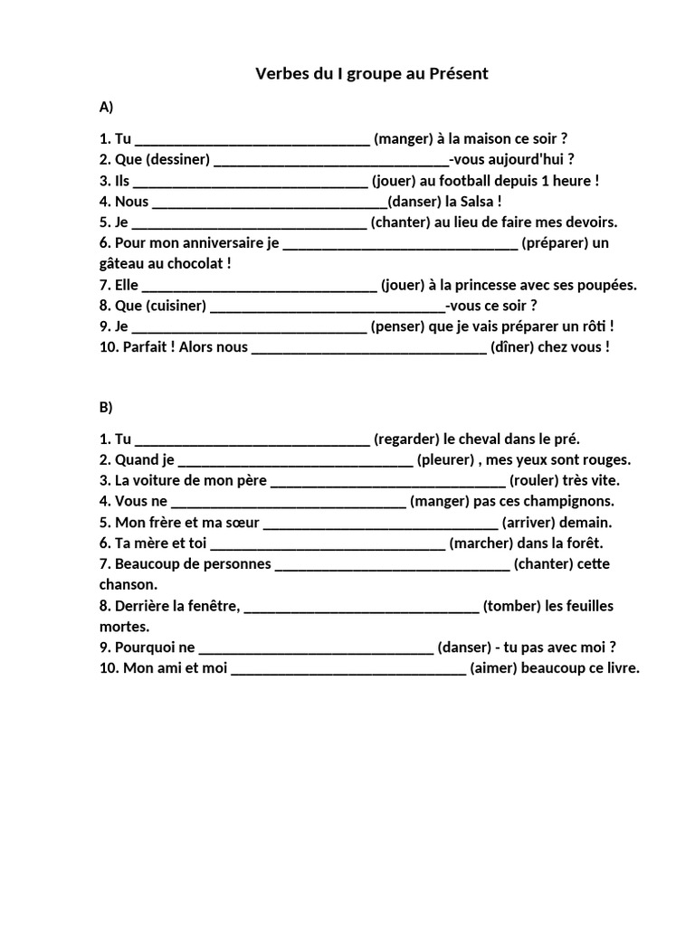 Exercices sur les verbes du 1er groupe | PDF