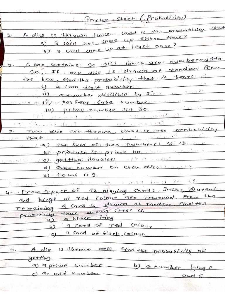 Maths CH Probability Revision Sheet | PDF
