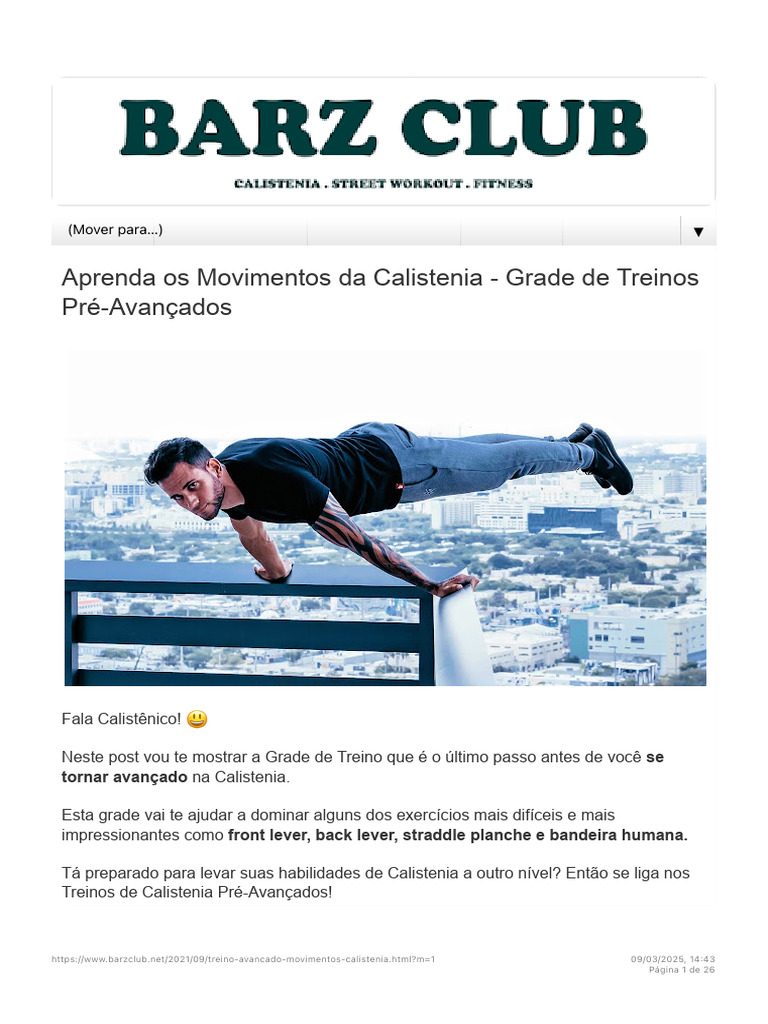 Barz Club Street Workout - Aprenda Os Movimentos Da Calistenia - Grade de Treinos | PDF