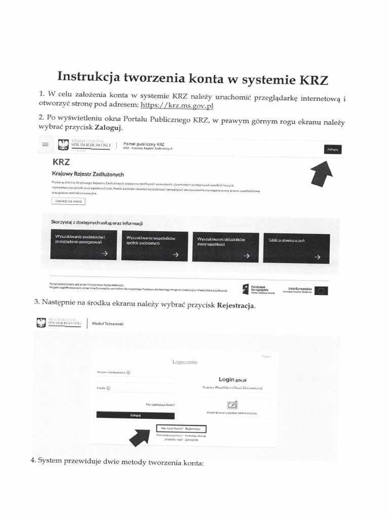 Instrukcja tworzenia konta w systemie KRZ | PDF