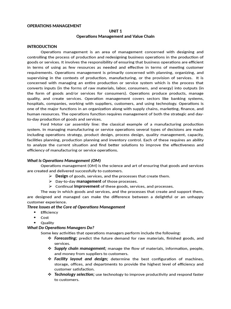 Operations Management Unit 1 | PDF | Operations Management | Sustainability