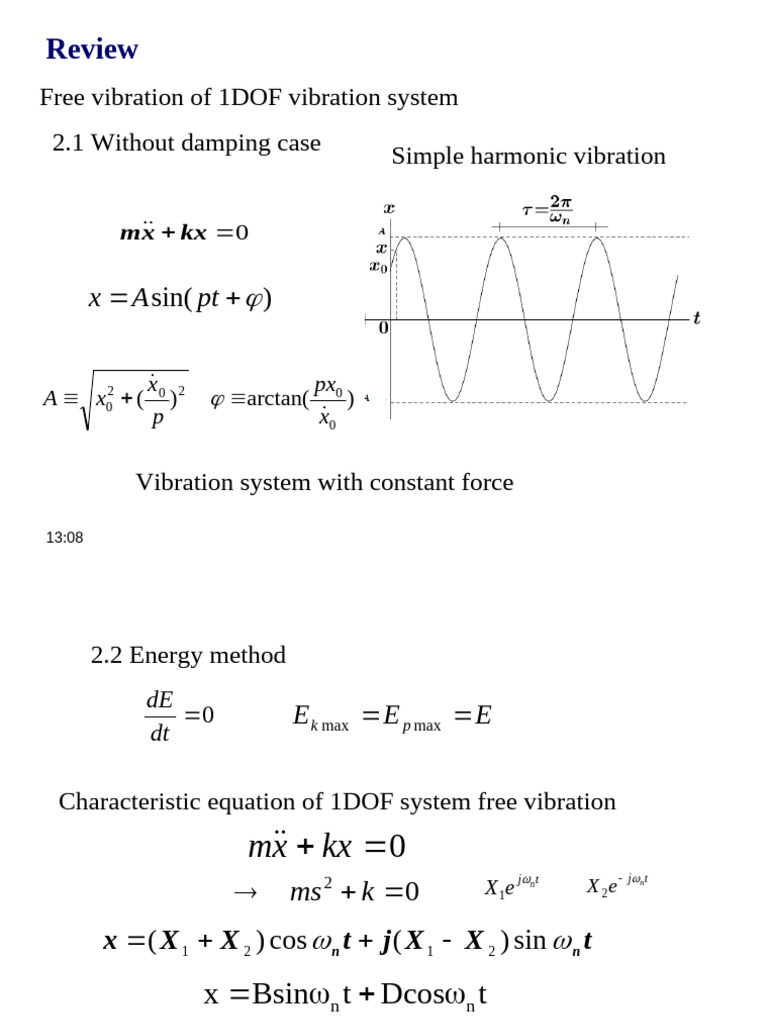 Lecture3: 2.5 Free Vibration of Viscously Damped 1DOF System | PDF ...