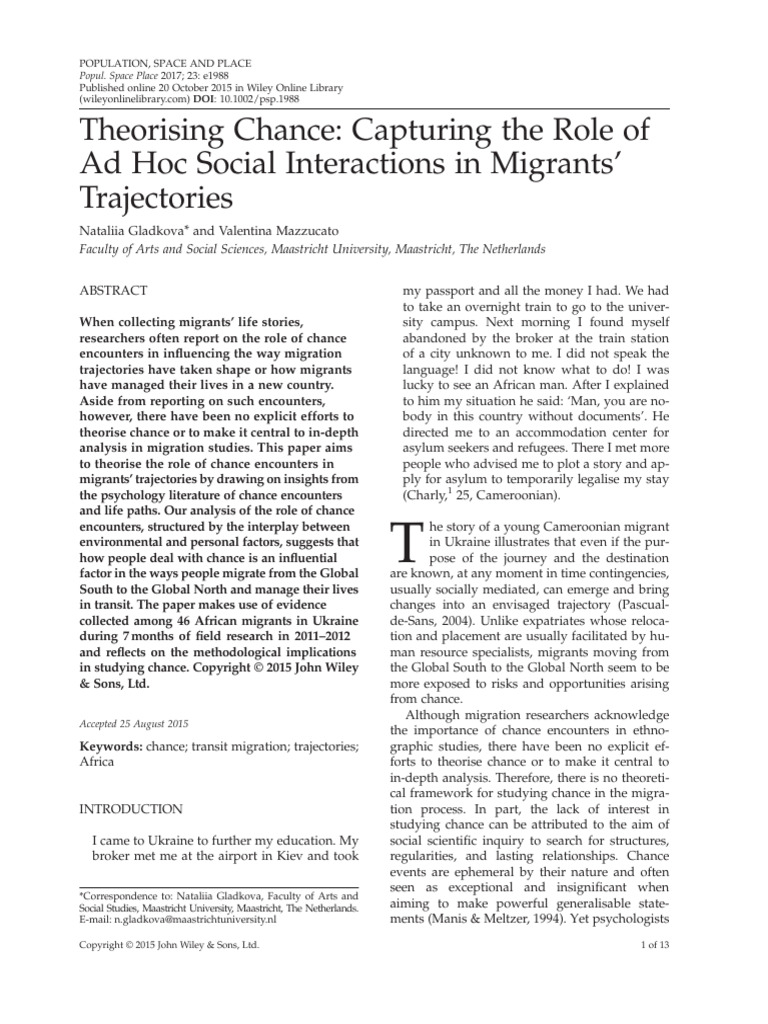 The Role of Chance in Migrant Trajectories | PDF | Human Migration ...