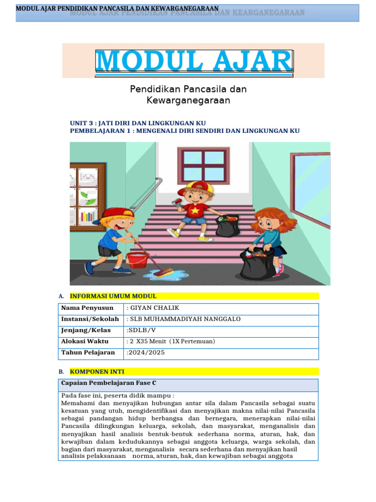 Modul Ajar PKN - Modul Ajar Pendidikan Pancasila Unit 3 Jati Diri Dan Lingkunganku - Fase C ...