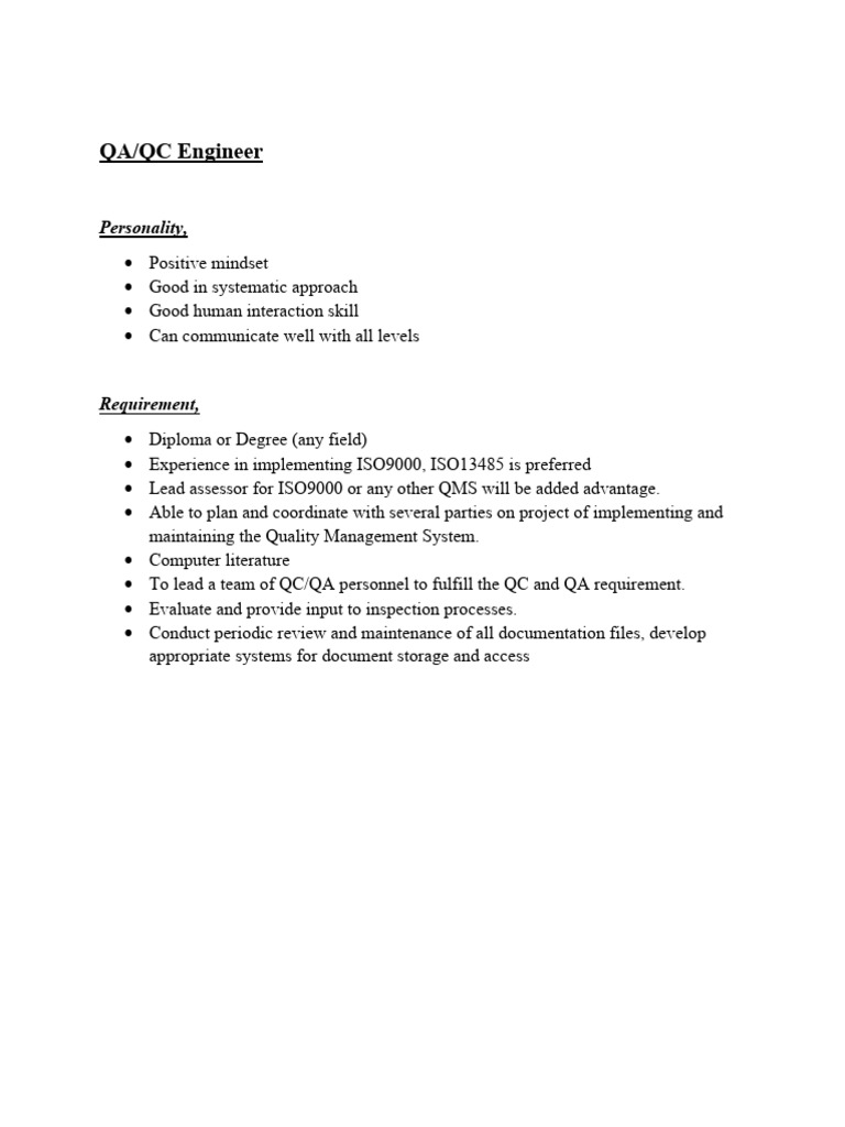 Typical Requirement For QAQC | PDF