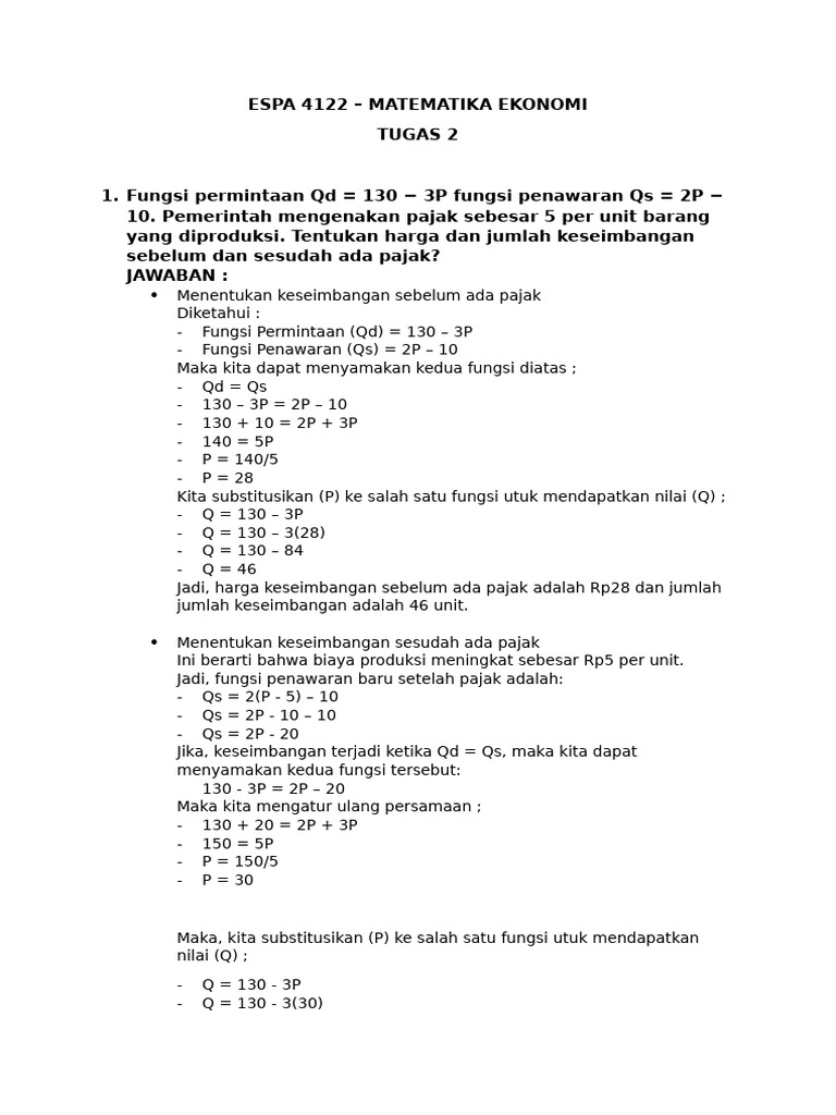 ESPA 4122 Matematika Ekonomi Tugas 2 | PDF