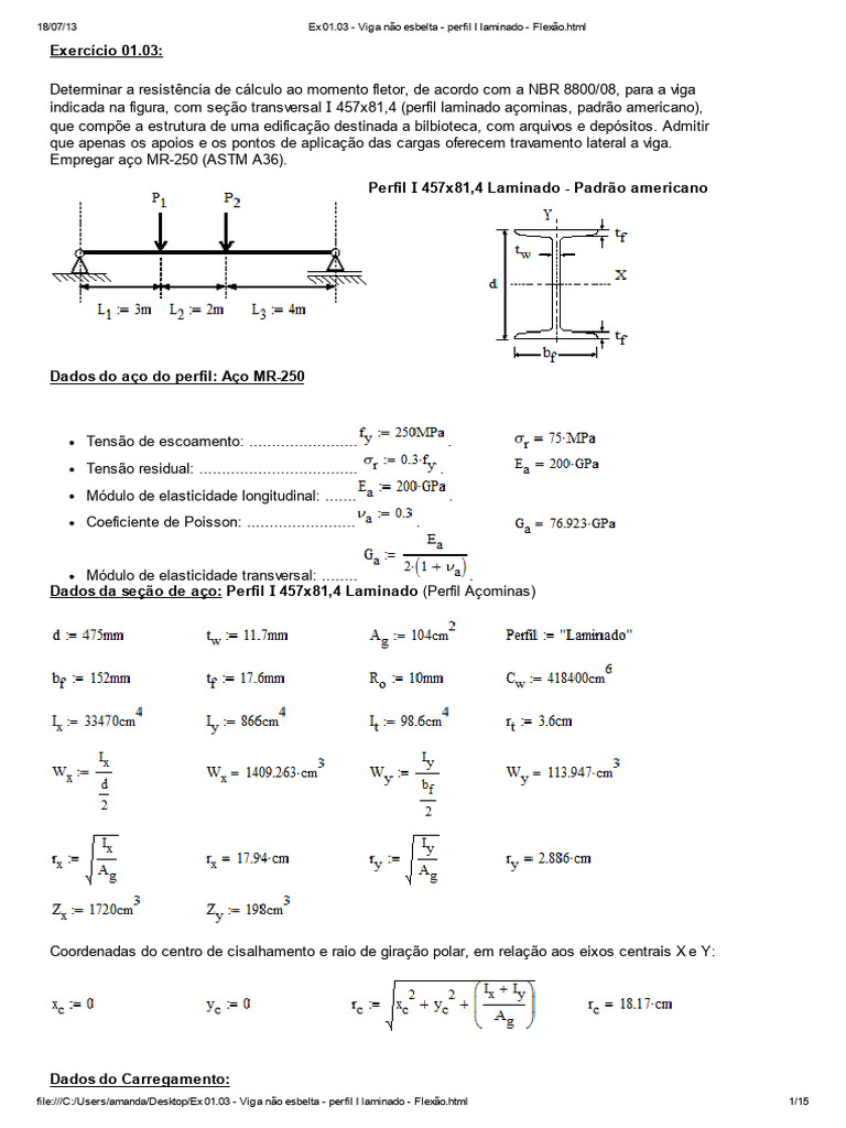 Ex 01.03 - Viga Não Esbelta - Perfil I Laminado - Flexão Oka | PDF ...