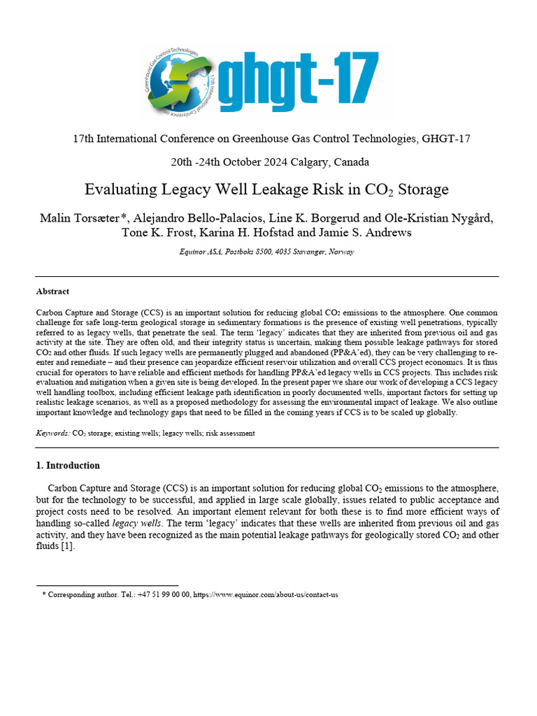 Evaluating Legacy Well Leakage Risk in Co2 Storage | PDF | Carbon ...