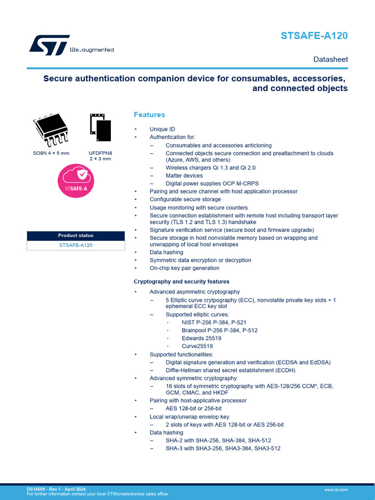 STSAFE-A120 Secure Element Overview | PDF | Key (Cryptography) | Encryption