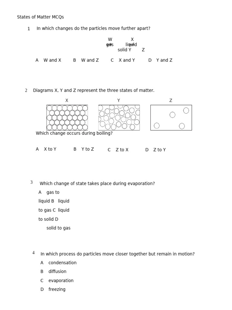States of Matter MCQs for Students | PDF | Gases | Liquids