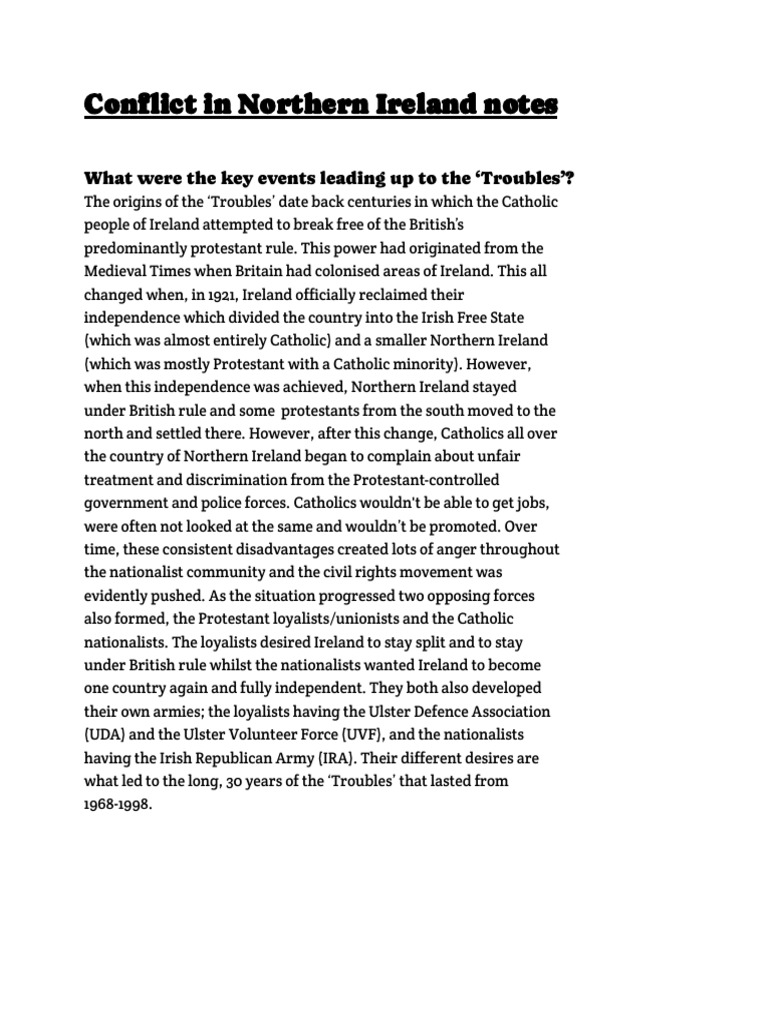 Conflict in Northern Ireland Notes - Google Docs | PDF | The Troubles ...