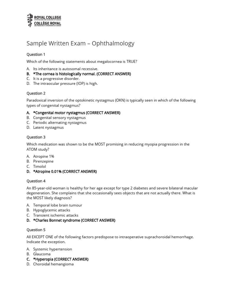 Ophthalmology Sample MCQ e | PDF | Medical Specialties | Diseases And ...