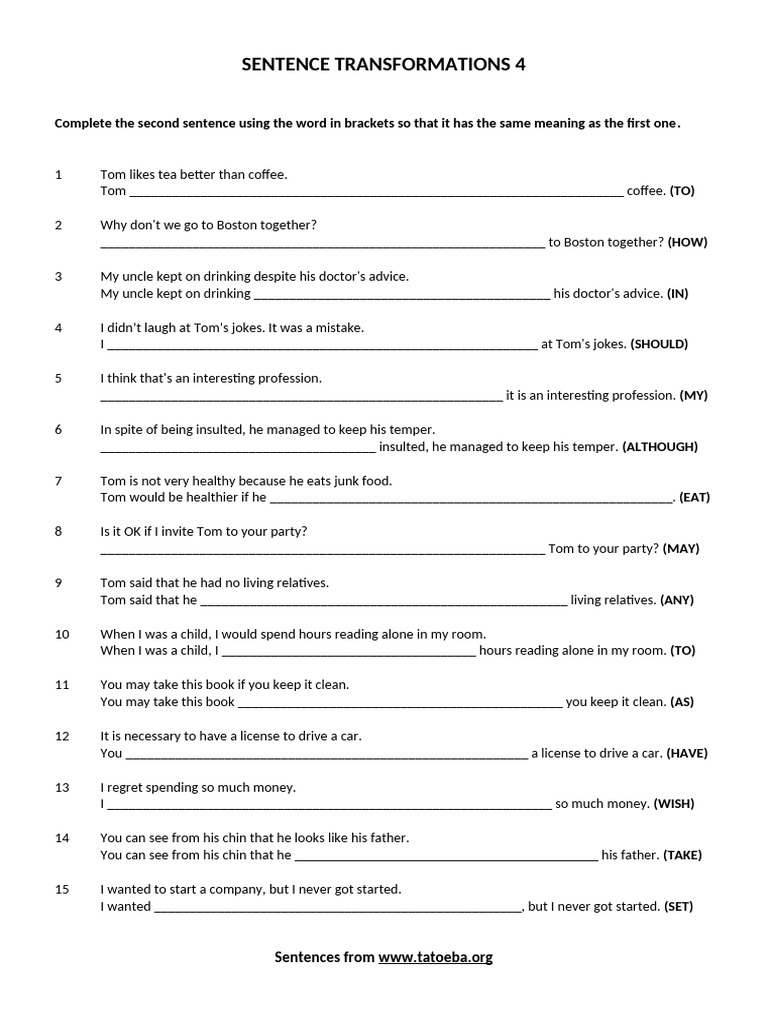 Sentence Transformations 4 | PDF
