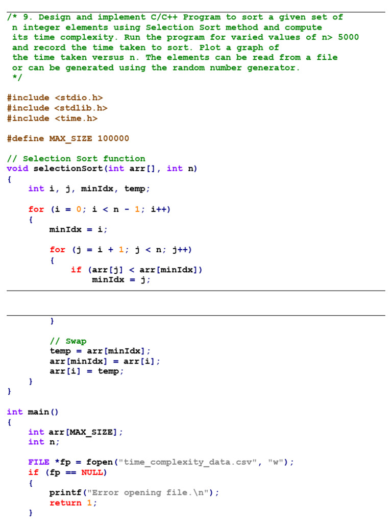 Selection Sort - CSV With Graph | PDF | Integer (Computer Science) | Software Engineering