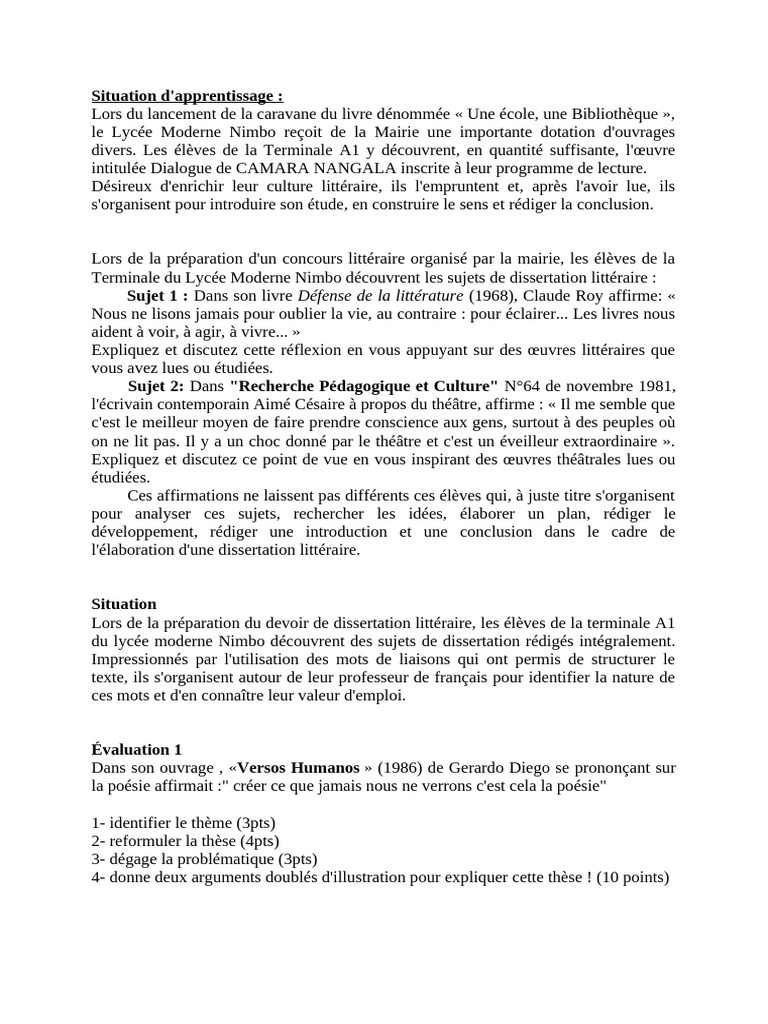 Analyse littéraire au Lycée Nimbo | PDF | Enseignement des Arts libéraux