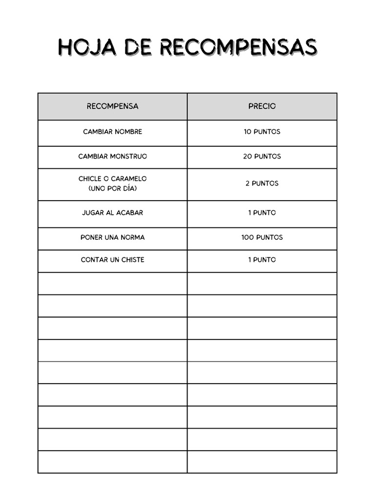 Tabla de Recompensas para Niños | PDF