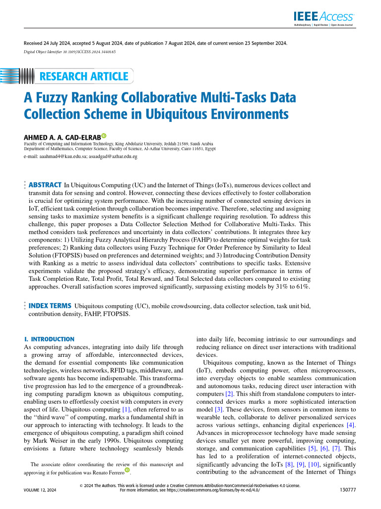 A Fuzzy Ranking Collaborative Multi-Tasks Data Collection Scheme in Ubiquitous Environments ...