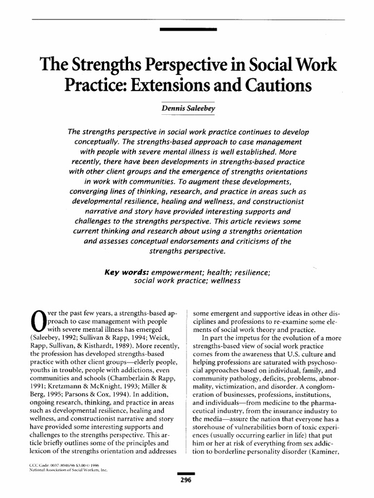 Strengths Perspective in Social Work | PDF | Psychological Resilience ...