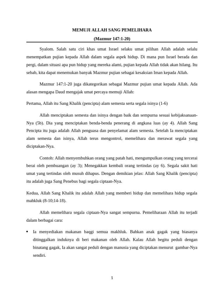 Memuji Allah Sang Pemelihara Alam | PDF