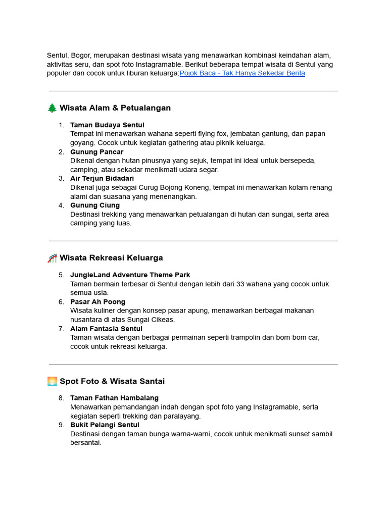 Wisata Di Sentul | PDF