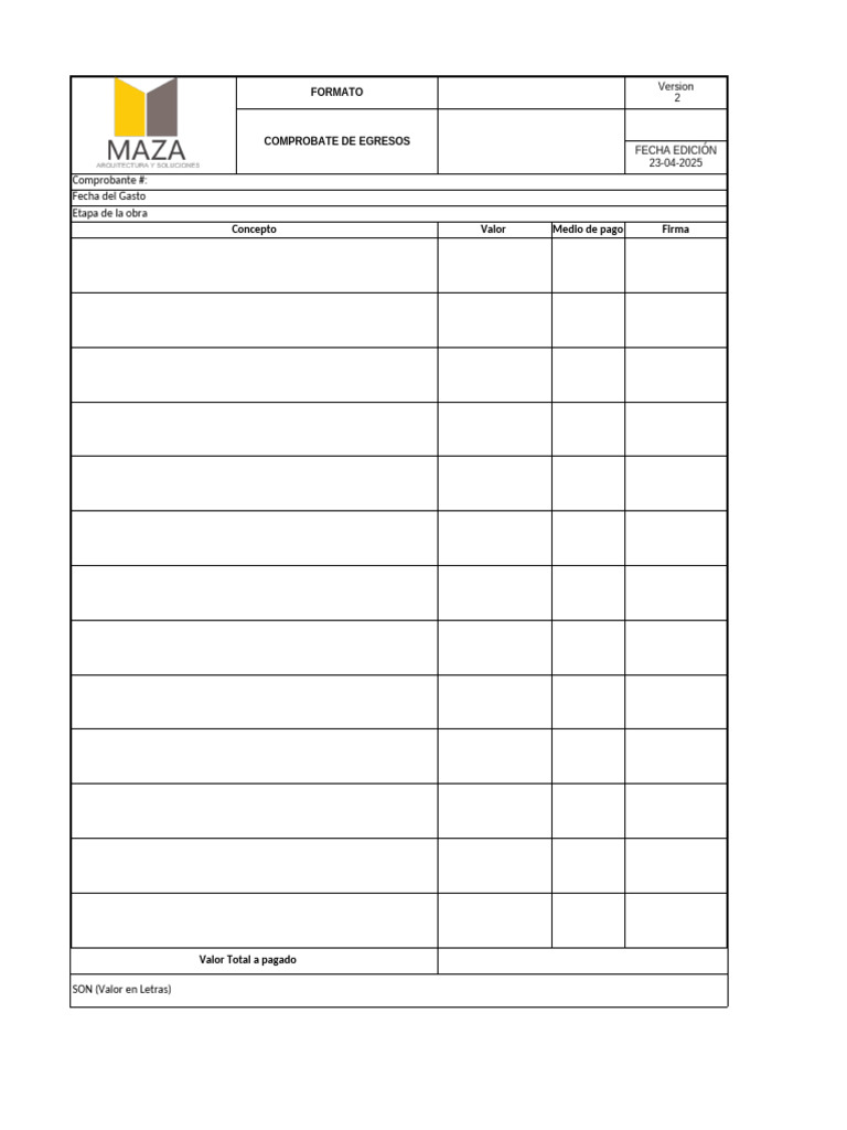 Formato Comprobante de Egresos V2 | PDF