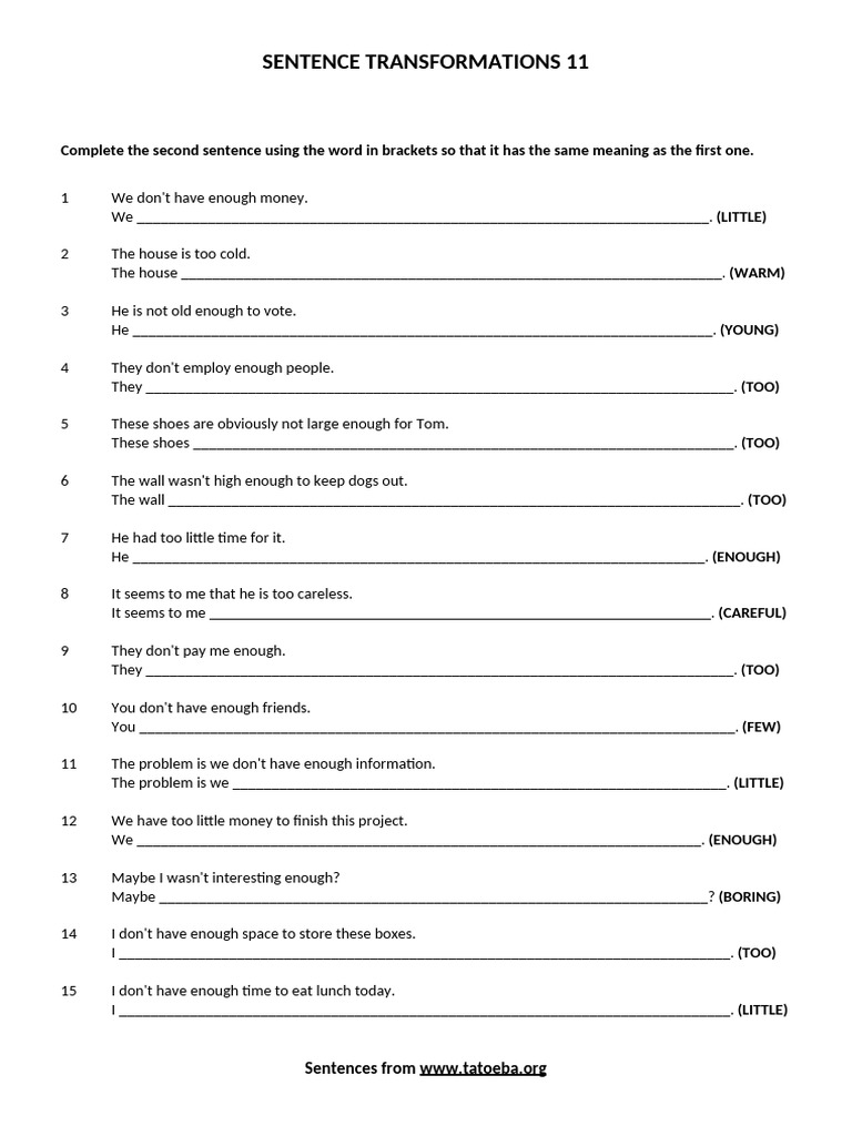 Quantifiers - Sentence-Transformations-11-Too-And-Enough | PDF