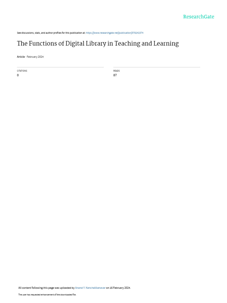 2024--The Functions of Digital Library in Teaching and Learning | PDF | Digital Library | Libraries