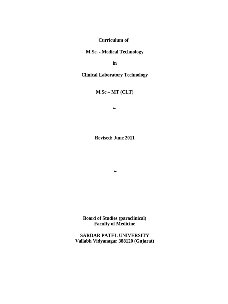 M.Sc. Med. Technology (Clinical Laboratory Technology) | PDF ...