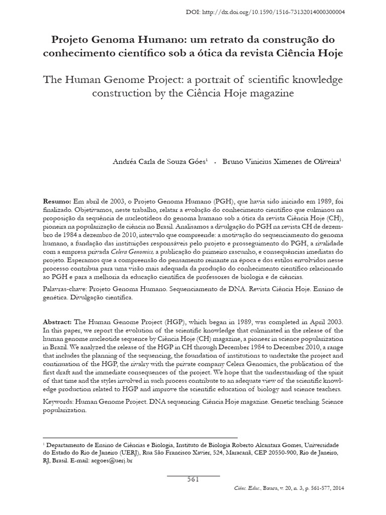 Projeto Genoma Humano: Um Retrato Da Construção Do Conhecimento ...