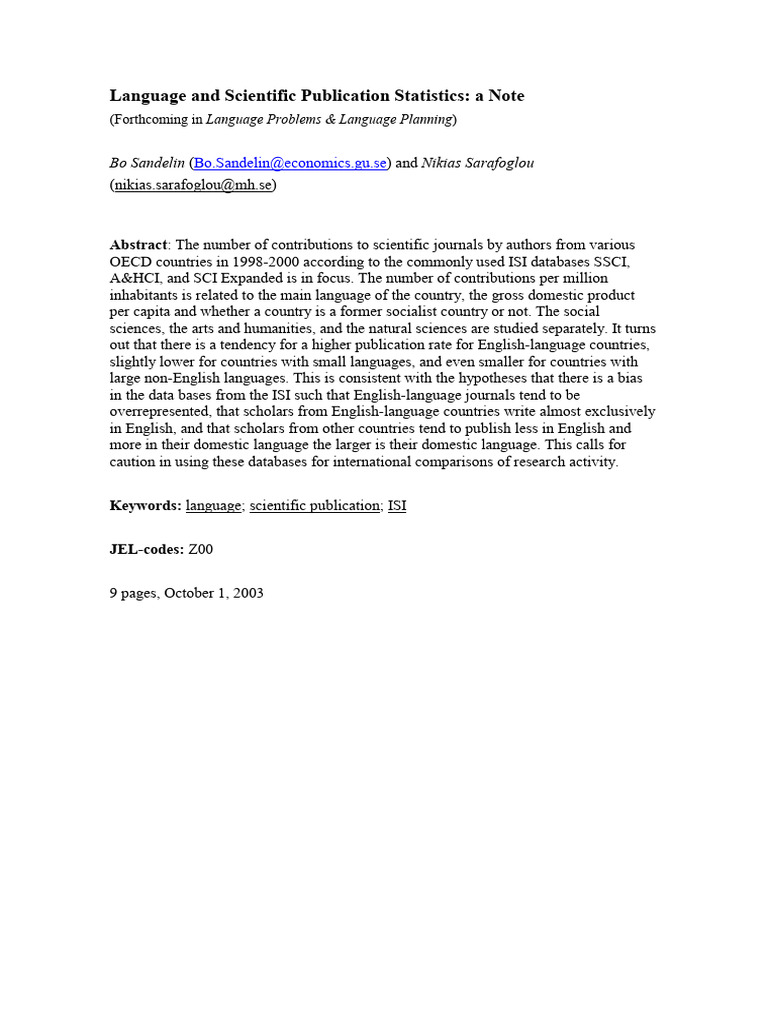 Language Impact on Scientific Publications | PDF