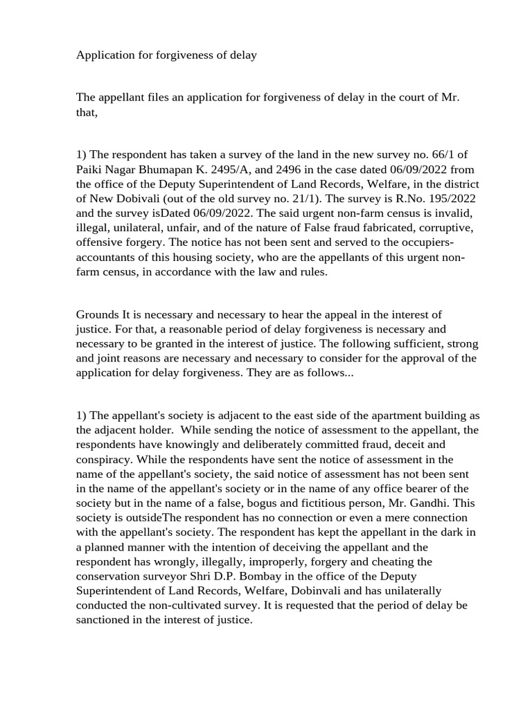 Delay Condonation Application | PDF | Appeal | Ex Post Facto Law