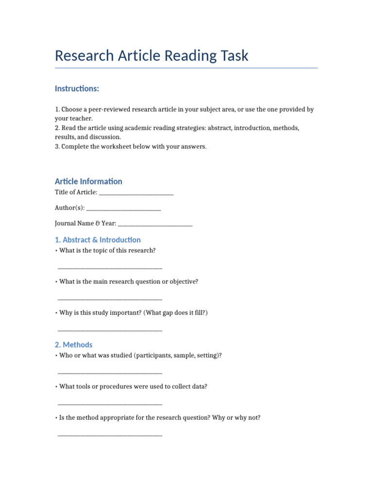 Research Article Reading Task | PDF