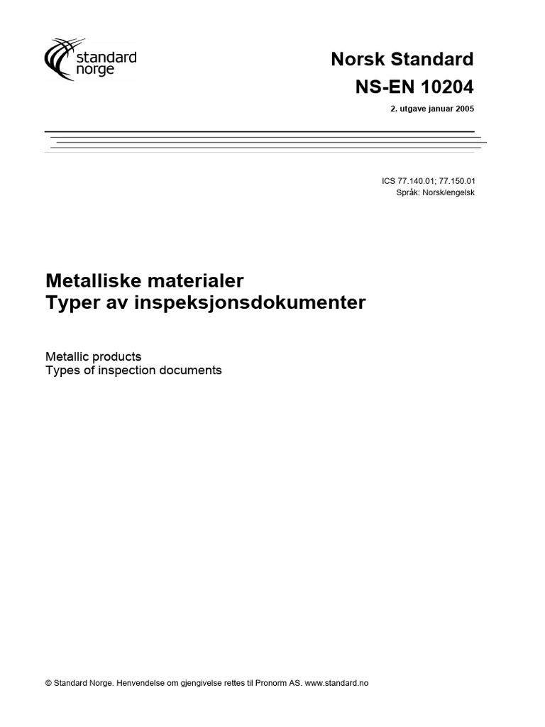 NS-EN 10204-2005 Metallic Products - Types of Inspection Documents | PDF