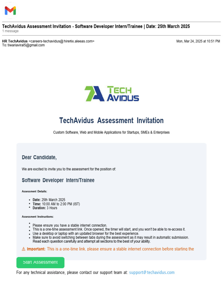 TechAvidus Software Developer Intern Assessment | PDF