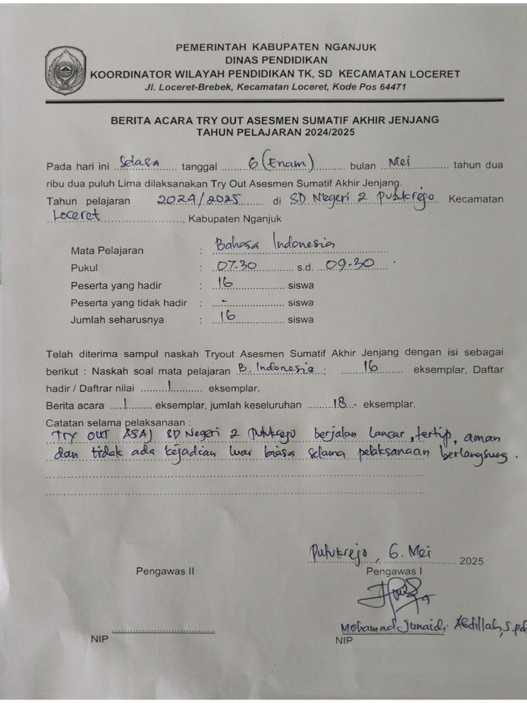 Berita Acara Try Out Selasa 6 Mei 2025 | PDF