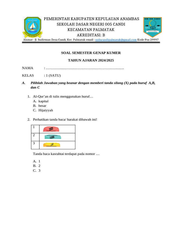 Soal Kelas 1 Semester Genap | PDF