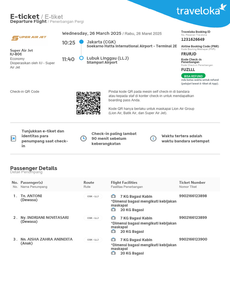 FLIGHT#1 Antoni CGK FUZLLL LLJ FLIGHT - ORIGINATING | PDF