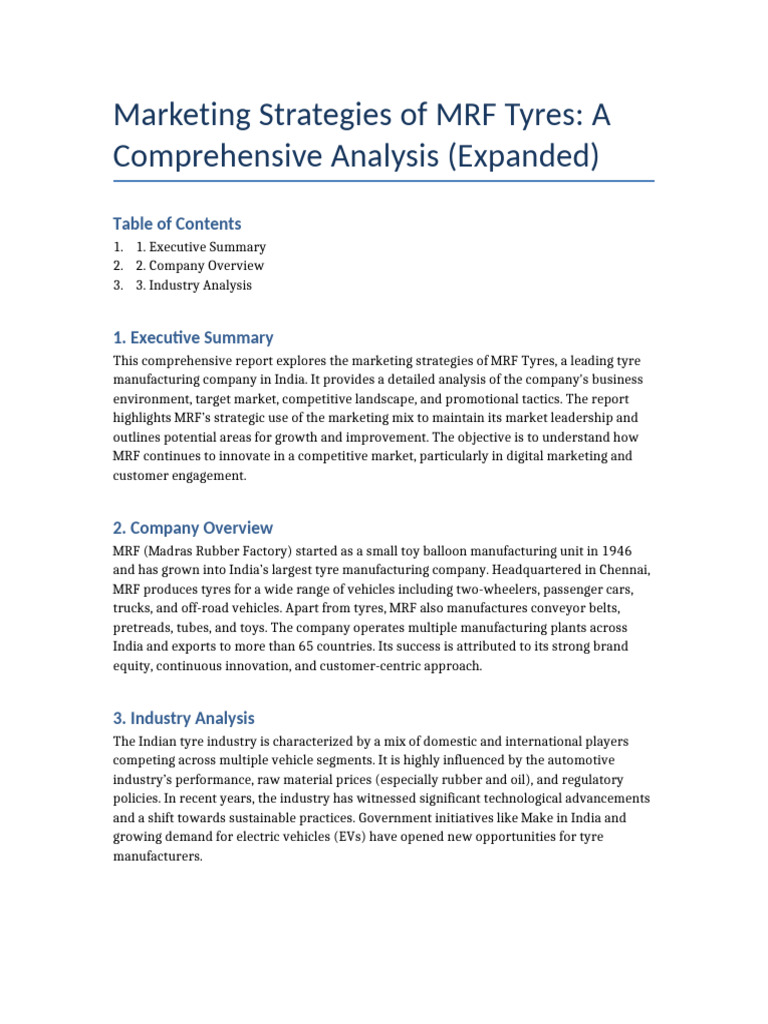 MRF Tyres Marketing Report Expanded | PDF